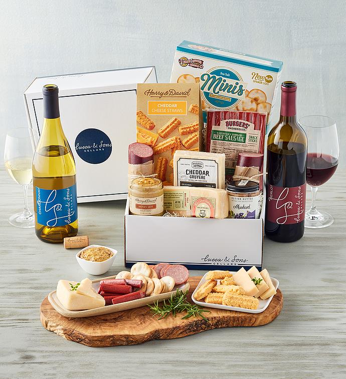 Lucca & Sons Market™ Deluxe Meat and Cheese Box with Wine - 2 Bottles